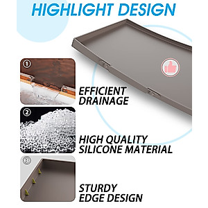 Kitchen Under Sink Mats Waterproof - 34" x 22" Non-Slip Silicone Bathroom Cabinet Drip Tray, Raised Edge Hold up to 3.3 Gallons Liquid Protector for Drips Leaks Spills Liner with Tub Stopper (Brown)