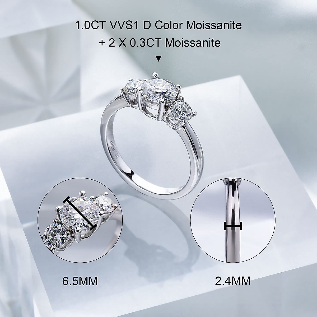 Ladylike Moissanite 3 Stone Engagement Rings 1.6 Carats and 7 Stone Wedding Band 0.7ct D Color VVS1 Simulation Diamond Ring (size 8.5)