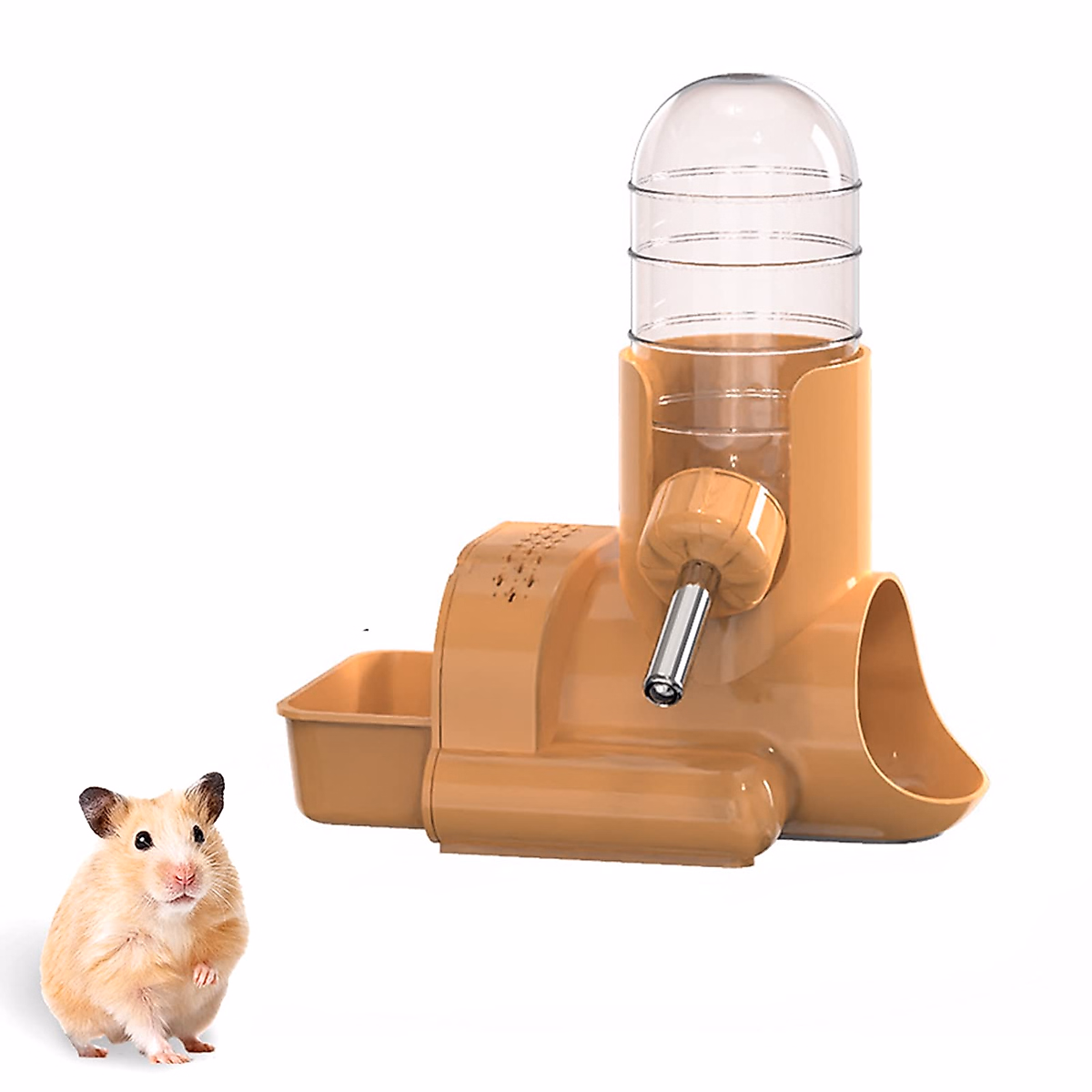 SEIS 3 in 1 Hamster Drinking Fountain Food Bowl and Hideout Small Pet Automatic Water Bottle Young Guinea Pig Water Dispenser for Gerbils Mice Juvenile Rat Chinchilla Ferret Hedgehog (Orange)