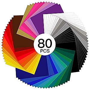 HTVRONT Permanent Vinyl for Cricut Machine, 80PCS 12"x12" Adhesive Vinyl Sheets--Permanent Vinyl Bundle for Mugs, Decoration, Craft Projects