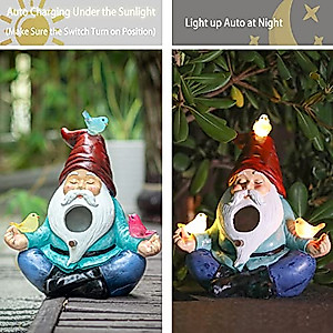 Yinns Bird House, Wild Bird House for Outside, Resin Waterproof Bird House, Decorative Funny Gnomes Bird House with Solar Powered LED Light for Home Garden Decor