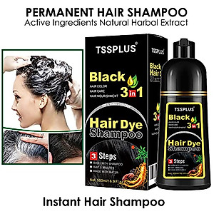 TSSPLUS Professional Black Herbal Hair Color Shampoo - Instant Gray Hair Coverage