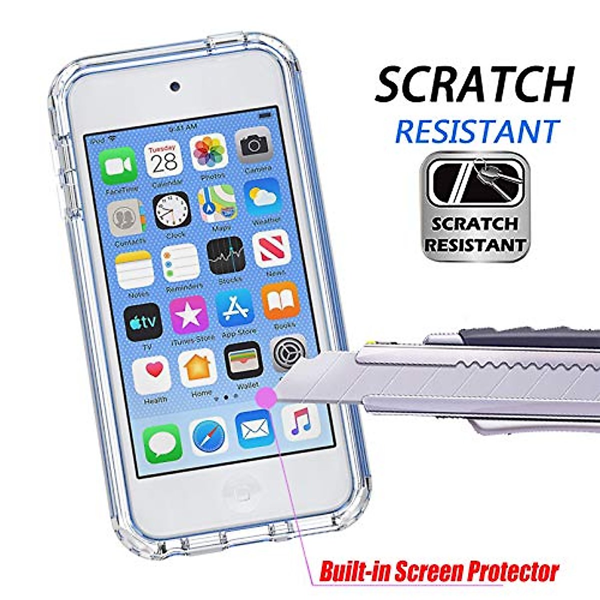 BESINPO iPod Touch 7th Generation Case, iPod Touch 6th/5th Generation Case, Full-Body Built-in Screen Protector Rugged Protection Shockproof Clear iPod Touch Case Cover for iPod Touch 7/6/5