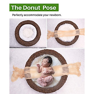 Sunmig 4 PC Newborn Baby Photography Wheat Donut Posing Pillow Basket Filler Baby Photo Prop White