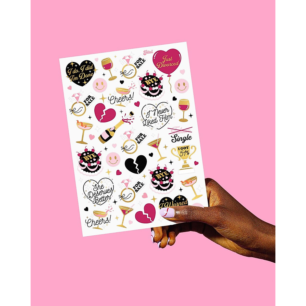 xo, Fetti Divorce Party Temporary Tattoos - 60 Foil Styles | Just Divorced Party Supplies, Break Up Party Favors, Single Ladies Party Decorations, Ex-Wife Gag Gift, Newly Divorced