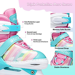 G4Free Kids Roller Skates for Girls, 4 Size Adjustable Roller Skates with Light Up Wheels for Toddlers Children Outdoor Indoor