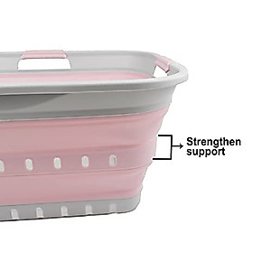 SAMMART 42L (11 gallon) Collapsible Plastic Laundry Basket - Foldable Pop Up Storage Container/Organizer - Portable Washing Tub - Space Saving Hamper/Basket (Grey/Pale Pink)
