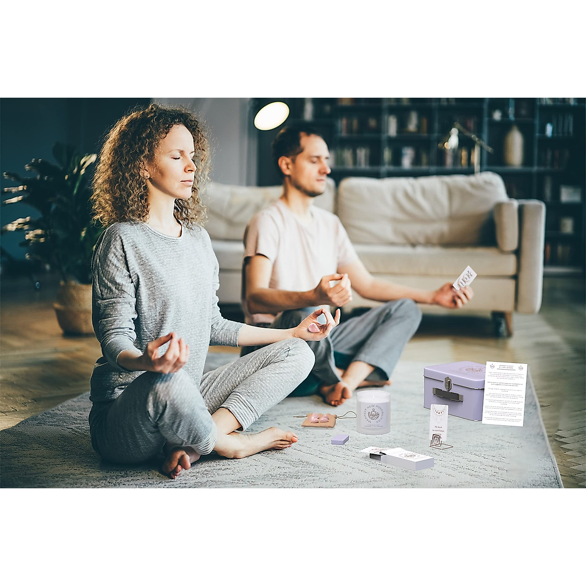 Manifestation Kit,Meditation Accessories, Spiritual Room décor, White Sage Candle,36 pc Positive Affirmations Cards,Healing Stones,for Meditation/Spiritual Healing/Smudging