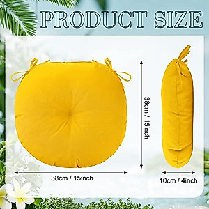 Wesiti 4 Pcs 15 Inch Outdoor Round Seat Cushions Bistro Chair Cushions Round Chair Cushions with Ties Patio Chair Pads Waterproof Floor Pillow for Home Porch Kitchen Office Garden Chairs (Yellow)