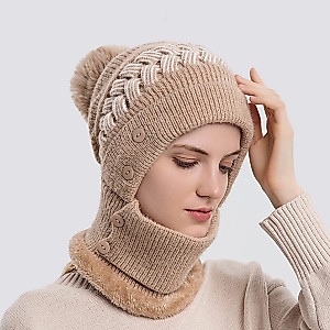 Tandarui Hat Scarf Set,Winter Hat Set,Scarf and Hat Set for Women,Scarf Hat and Mask Set for Women(Khaki)