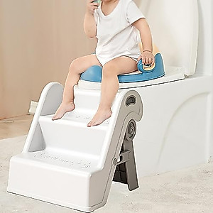 VEMJO Folding Step Stools for Kids Boys and Girls Adjustable Toddler Step Stool for Bathroom Sink 2 Step Ladder Toilet Foldable Step Stool with Handles and Non-Slip Pads (White Colour)