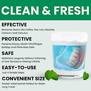 Protech Denture Cleaner (180 Days) Denture Cleanser for Retainers, Mouthguards, and Dentures, Nicotine and Coffee Stains Cleaner, Powder, 6-Month Supply