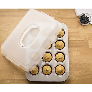 USA Pan Bakeware Nonstick Cupcake and Muffin Pan with LId, 12 Cup, WHITE