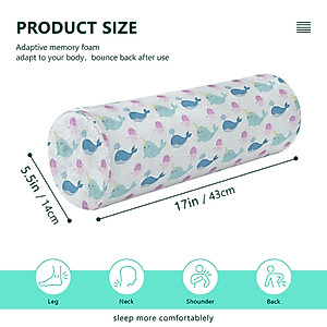 Vnurnrn Jellyfish Whale Narwhal Neck Support Pillow Round Neck Roll Bolster Cylinder Pillow Cervical Pillows Memory Foam Pillow for Leg Knee Back Head Support for Study Work Men Women