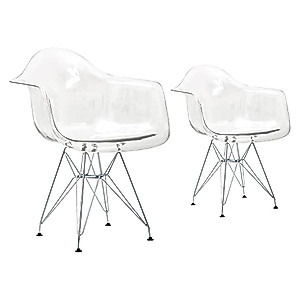 CangLong Clear Plastic Armchair Metal Legs Lounge Arm Chair for Kitchen, Dining, Living, Guest, Bed Room, Set of 2, Transparent 1