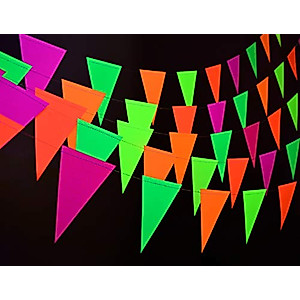 Midnight Glo 78ft Neon Paper Pennant Banner Hanging Decorations for Birthday Party Wedding Decorations Black Light Reactive UV Glow Party (6 Pack)