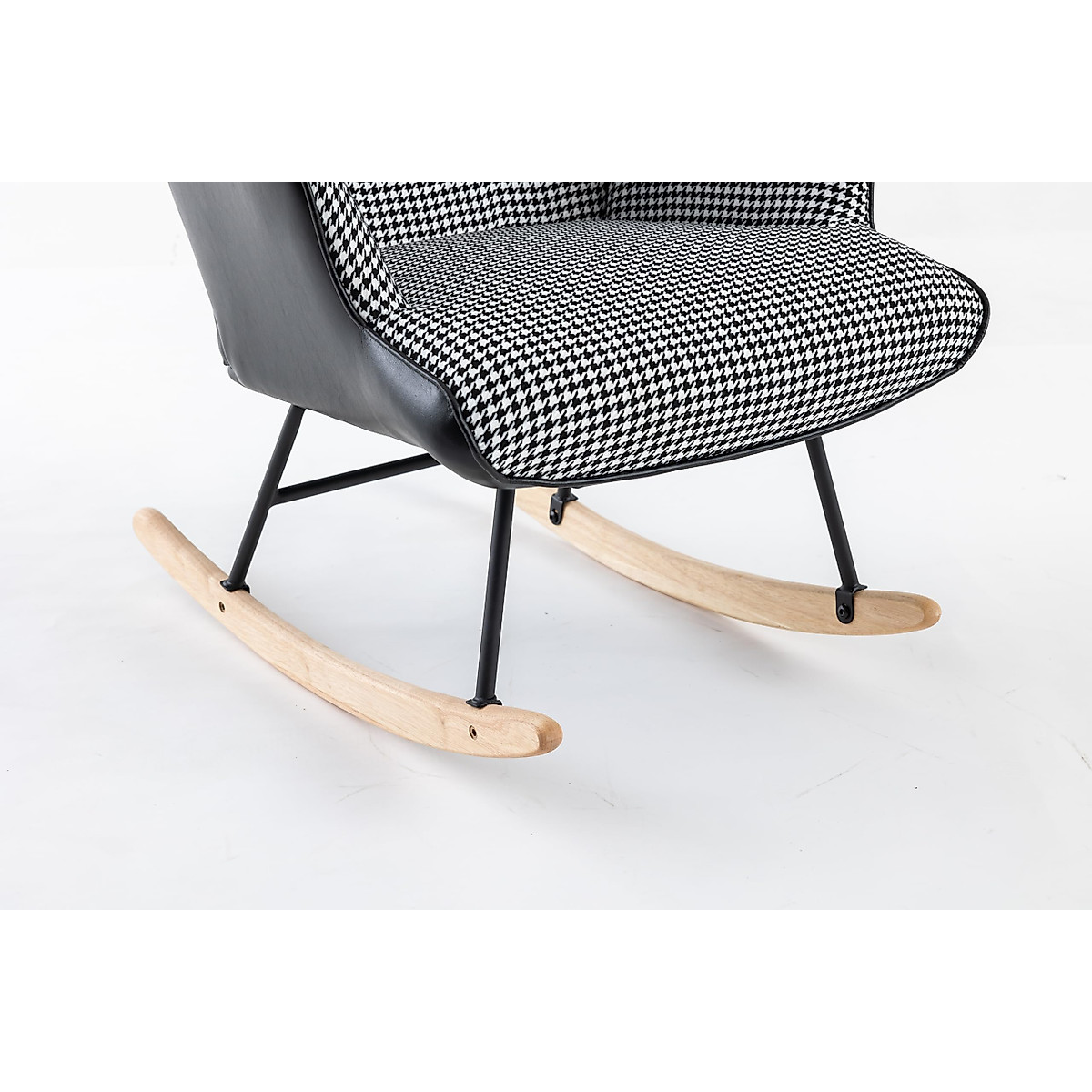 Tiophome Rocking Chair Nursery, Upholstered Glider Rocker Accent Chairs Padded Seat with High Backrest, Comfy Side Armchair for Nursing, Living Room, Bedroom, Office, Linen/Leather, Houndstooth Black