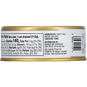 Bumble Bee Prime Solid White Albacore Tuna in Water, 5 oz Can - Premium Wild Caught Tuna - 31g Protein per Serving - Non-GMO Project Verified, Gluten Free, Kosher