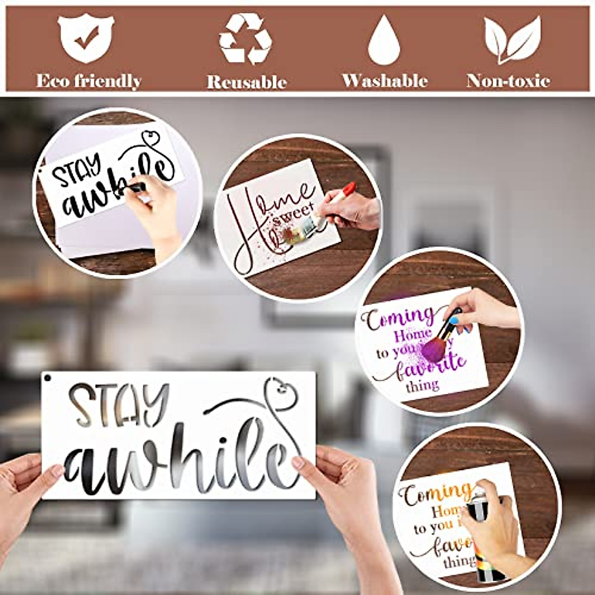 Word Stencils for Painting On Wood Sign Canvas Fabric, Reusable Welcome Farmhouse Burning Inspirational Art Craft Paint Stencil for Shirt Family Furniture Wall Card Making (20 Home)