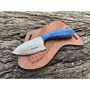 SUSA KNIVES Custom Handmade Excellent Farrier Rasp Bull Cutter knives horse file steel bull cutter knife, cowboy skinner knife with pancake leather sheath (BLUE)