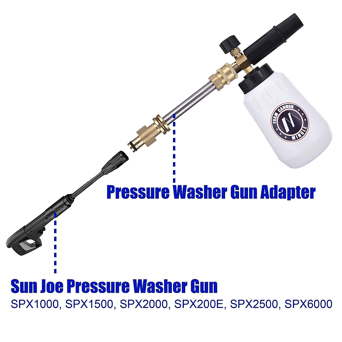M MINGLE Foam Cannon for Pressure Washer, Gutter Cleaner Attachment, with 5 Nozzle Tips, 1/4 Inch Quick Connector
