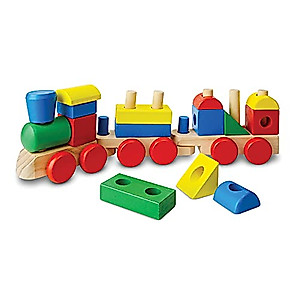 Melissa & Doug Stacking Train - Classic Wooden Toddler Toy (18 pcs) & Wooden Take-Along Sorting Barn Toy with Flip-Up Roof and Handle, 10 Wooden Farm Play Pieces