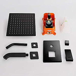 POP SANITARYWARE Black Tub and Shower Faucet Set Bathroom Luxury Rain Mixer 8 Inch Shower Head System with Tub Spout Single Handle Tub and Shower Trim Kit with Valve