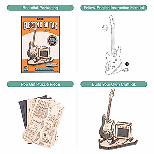 ROKR Wooden 3D Puzzles for Adults Guitar, Musical Instrument Model Kit 3D Puzzles for Teens and Kids to Build, Desk Decor/DIY Hobbies/Gifts for Family and Friends (Electric Guitar)
