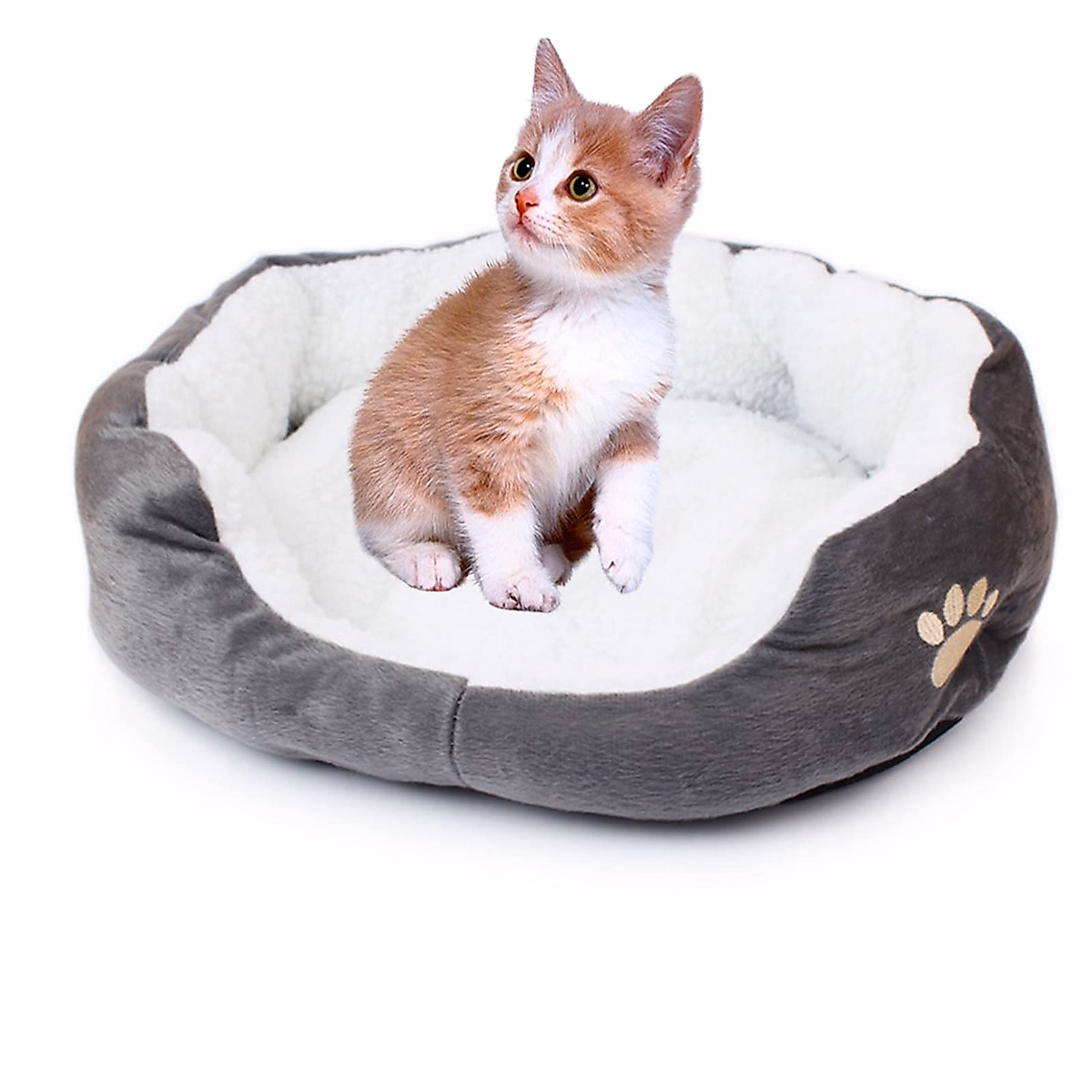 HongGun Pet Beds, Puppy Small Dog Kennel Warm Soft Round Fleece Dog Nest Washable Cat Cushion Bed for Small Dogs,Cat,Hamster,Rabbits,and Other Small Animal (Gray)