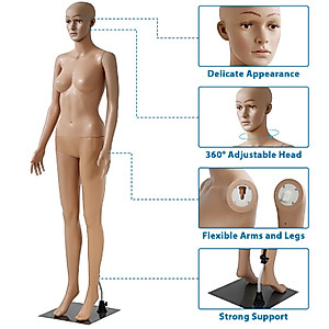 69 Inch Nude Female Mannequin - Adjustable, Detachable Poseable Full Body Female Mannequin with Metal Base for Retail Clothing Shops