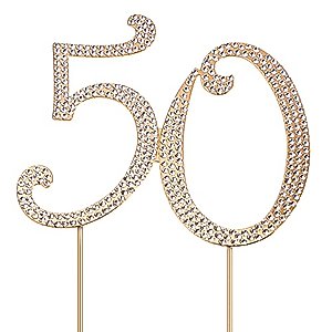 Toddmomy 50 Gold 50th Anniversary Bling Rhinestone 50th Birthday Crystal Cake Decoration