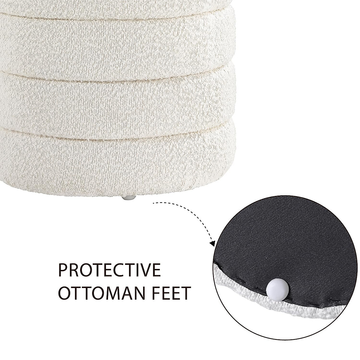 Modern Round Ottoman with Soft Padded Seat, Storage Vanity Chairs for Makeup, Upholstered Footrest Stool Ottoman Foot Stool for Living Room, Bedroom