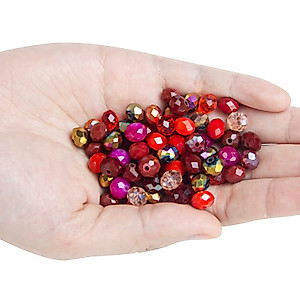 Niziky 500PCS Crystal Glass Beads for Jewelry Making, 4mm Multicolor Red Faceted Rondelle Glass Beads with Hole, Glass Crystal Briolette Spacer Beads for Jewelry Bracrlet Making Crafts Projects