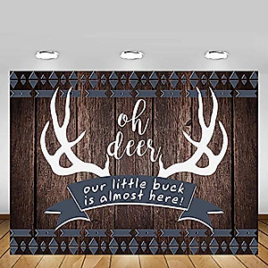 MEHOFOND 7x5ft Rustic Oh Deer Baby Shower Background Props Wood It's A Boy Buck On The Way Baby Shower Antlers Woodland Backdrop Party Decoration Photo Banner Supplies