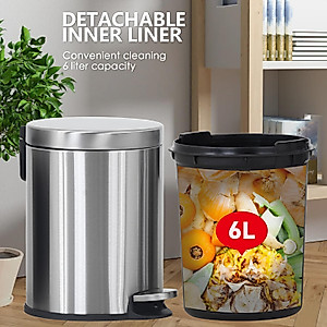 FDW 1 Sets of Trash Cans Mini Trash Can Stainless Steel Trash Bin with 6L/1.6Gallon Foot Pedal Modern Design for Bathroom,Bedroom,Office or Resturant (2)