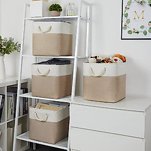 Temary 4 Pack Cube Storage Bins Cloth Baskets for Shelf, Fabric Storage Cubes 12 x 12 Baskets Gift Empty Baskets with Handles, Baskets for Storage (White&Khaki)