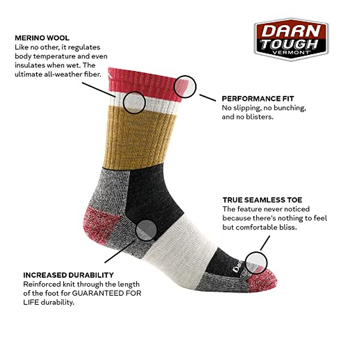 Darn Tough Men's Heady Stripe Micro Crew Light Cushion Sock (Style 1924) - Fatigue, Large