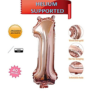40 Inch Rose Gold Jumbo 1 Number Balloons Huge Giant Balloons Foil Mylar Number Balloons for Birthday Party,Wedding, Bridal Shower Engagement Photo Shoot, Anniversary (Rose Gold,Number 1)