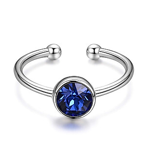 AOBOCO 925 Sterling Silver Created Sapphire Ring September Birthstone Adjustable Stackable Wrap Open Ring for Women, Crystals from Austria
