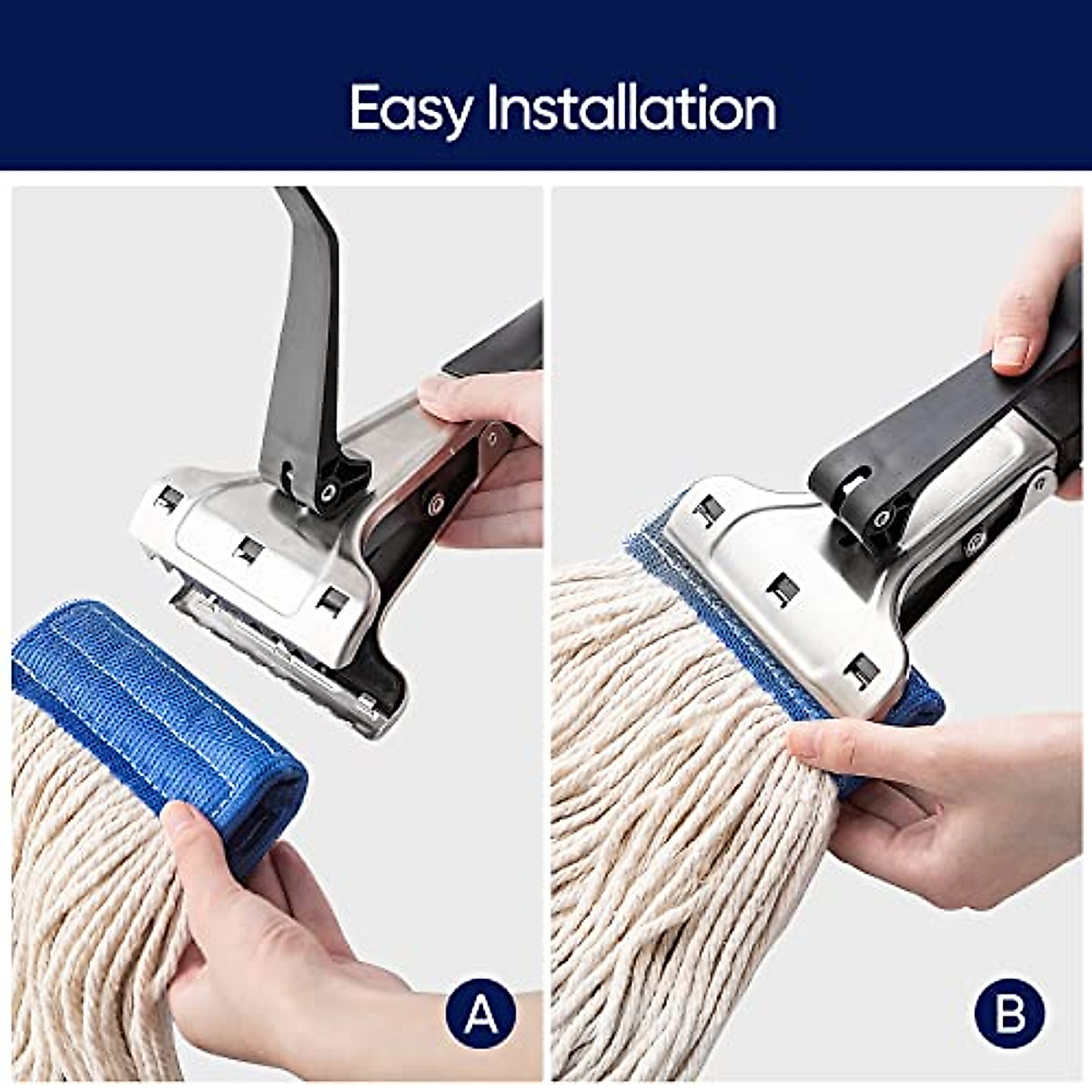 Eyliden Heavy Duty Commercial Cotton Mop Looped-End String Wet Industrial Mops 2pcs Cotton Head with Extendable Handle and Patent Stainless Steel Jaw Clamp Home Office Cement Floor Use