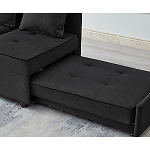 SmartEdge 4 in 1 Convertible Sleeper Chair Bed, Pull Out Small Couch Ottoman Bed with 3-Level Adjust Backrest, Multifunction Futon Chair Recliner Sofa Bed with 2 Pillows for Living Room, Black