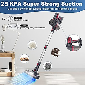 Foppapedretti Cordless Vacuum Cleaner, 25Kpa Strong Suction, 35 mins Runtime, 4-in-1 Vacuum Cleaner with Detachable 2200mAh Rechargeable Battery, Lightweight Stick Vacuum for Hardwood Floor Pet Hair