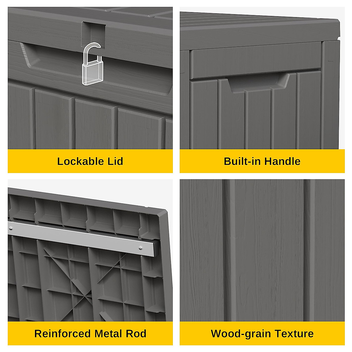EAST OAK 60 Gallon Deck Box, Outdoor Storage Box with Padlock for Patio Furniture, Patio Cushions, Gardening Tools, Pool Supplies, Waterproof and UV Resistant Resin, Grey