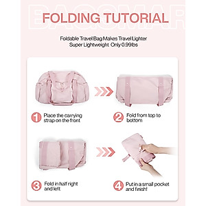 BAGSMART Foldable Travel Duffle Bag For Women, Gym Tote Bag for Sports, 26L Airport Carry On Weekender Overnight Bag for Travel, Travel Accessories(Baby Pink)