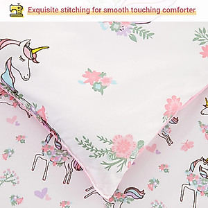 Viviland Twin Unicorn Comforter Set for Girls - Kids Brushed Microfiber Twin Bedding Set - 5 Pieces Machine Washable Bed in A Bag with Soft Comforters, Sheet Set, Shams - Unicorn Love Heart