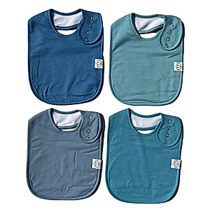 Isabeli Large Toddler Organic Cotton Bibs, Unisex 4-pack for Feeding, Drooling, Adjustable (Blues)