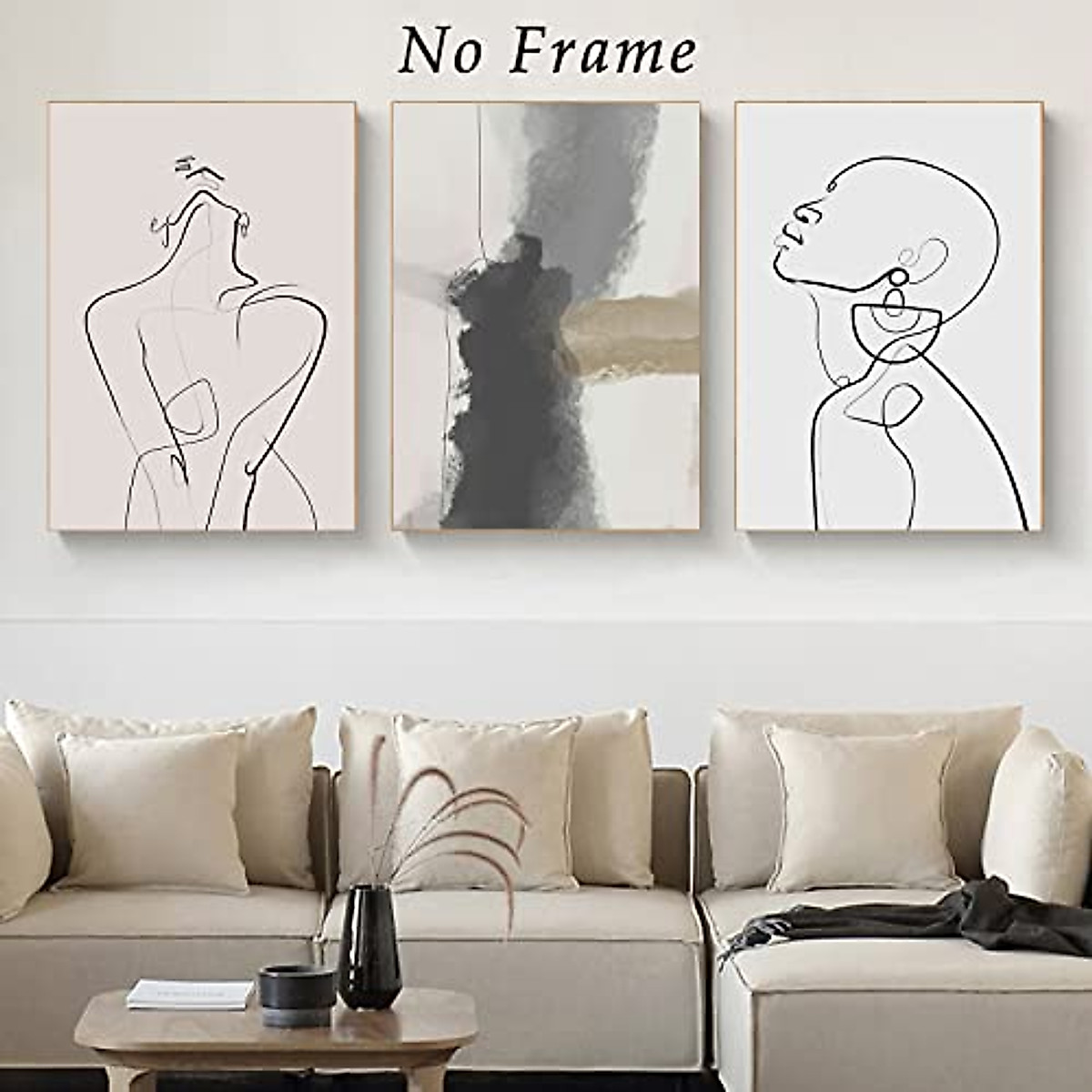 Modern Line Painting Abstract Line Wall Art Abstract Sketch Art Women Outline Poster Black and White Abstract Print Woman Silhouette Poster Minimalist Line Art Black and Beige Art 16x24inchx3 No Frame