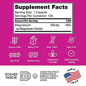 Zahler - Magnesium Supplement Capsules 200 mg (120 Count) Certified Kosher Bioactive Magnesium Citrate for Max Absorption - Natural Magnesium Mineral for Men & Women - Best Magnesium Supplements