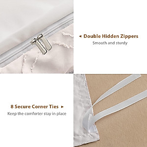 MUXHOMO Duvet Cover Queen Size - Beige Tufted Duvet Cover Set, Ultra Soft Boho Texture Bedding Set of 3 Pieces (1 Comforter Cover + 2 Pillowcases) with Double-Zipper Closure