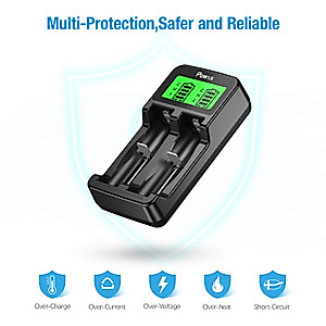 POWXS LCD Universal 18650 Battery Charger for 3.7V Li-ion Rechargeable Battery 18650 18490 18350 17670 17500 16340(RCR123) 14500 Lithium Batteries and Ni-MH Ni-CD Rechargeable AA AAA Batteries